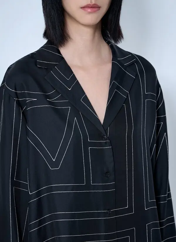 TOTEME Monogram Silk Pj Shirt - Black