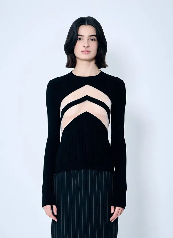 JEAN PAUL GAULTIER Rib Sweater With Transparent Panels - Black