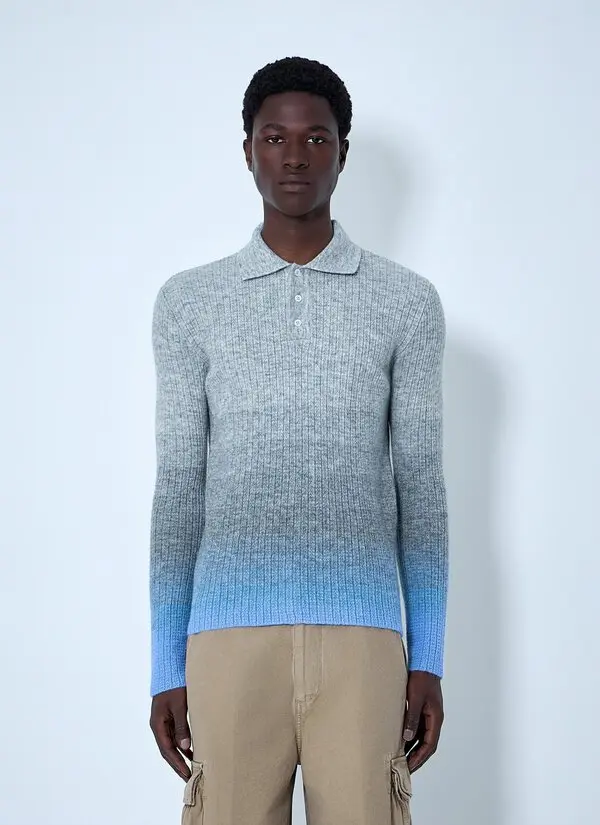 ERL Ribbed Knit Polo Sweater - Grey