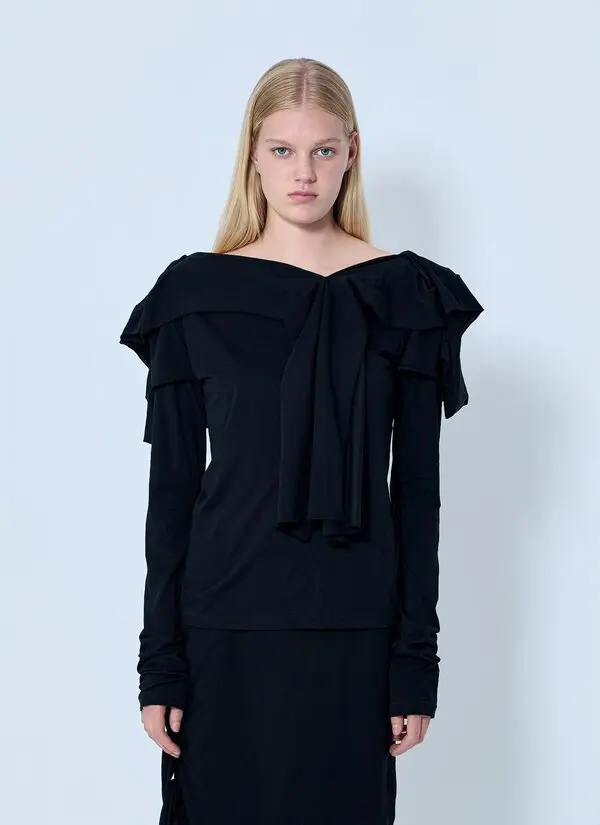 Yohji Yamamoto Supima Single Jersey Big Collar Top - Black