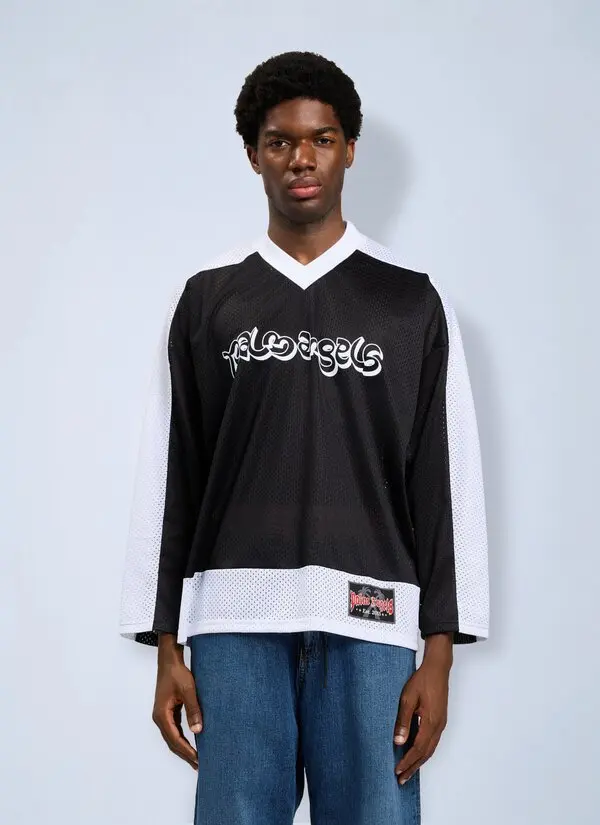 Palm Angels Thai Logo Mesh Loose Long-sleeved T-shirt - Black