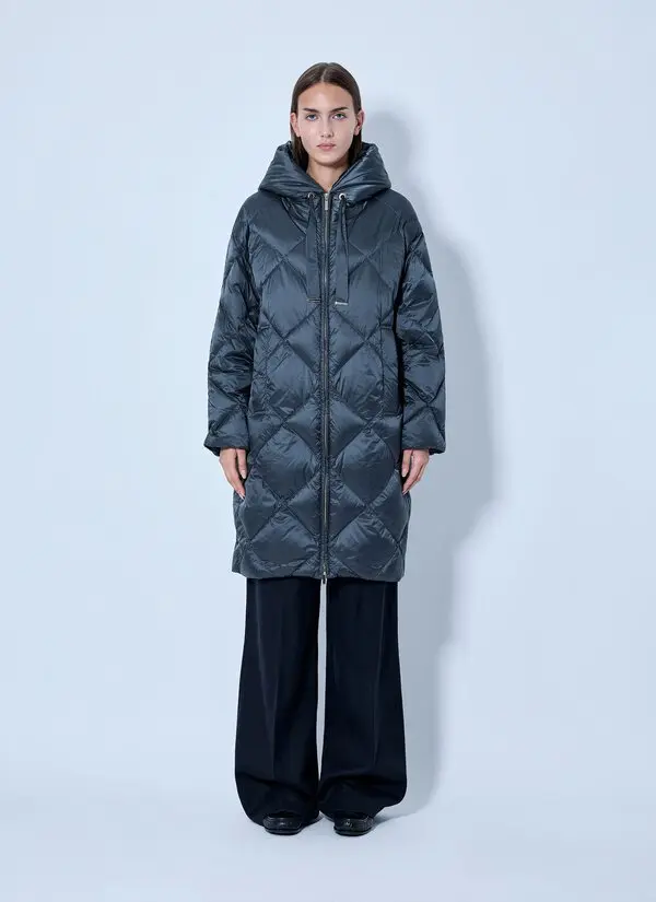 Max Mara Quilted Hooded Coat - Blue