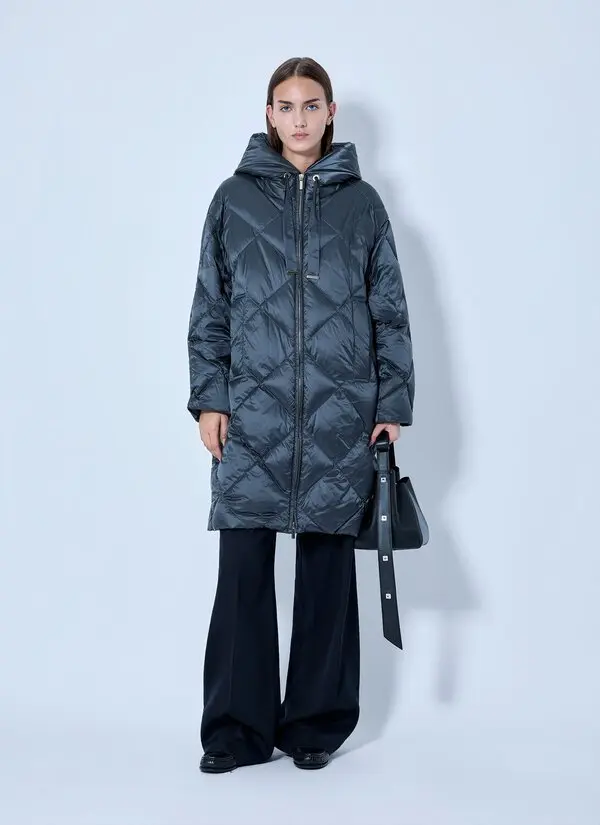 Max Mara Quilted Hooded Coat - Blue