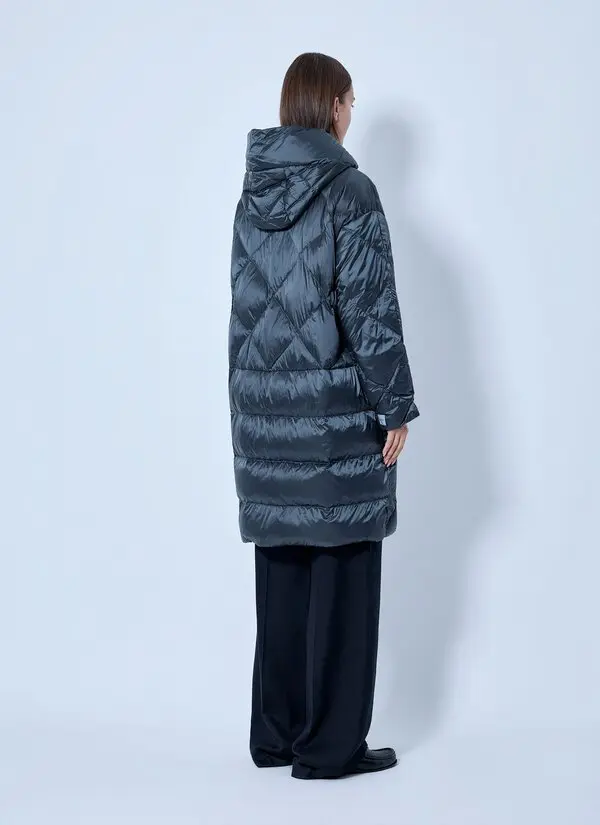 Max Mara Quilted Hooded Coat - Blue