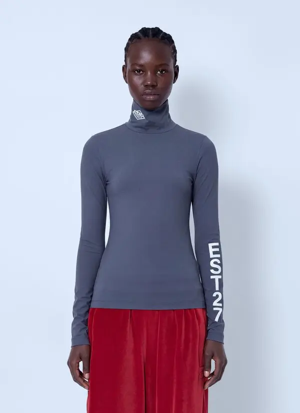 Lacoste Runway High Neck Printed Stretch T-shirt - Grey