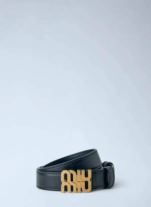 Miu Miu Logo Buckle Leather Belt - Black