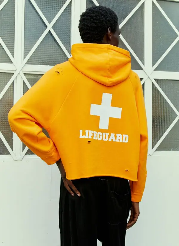 LIBERAL YOUTH MINISTRY Lifeguard Distressed Hooded Sweatshirt - Orange