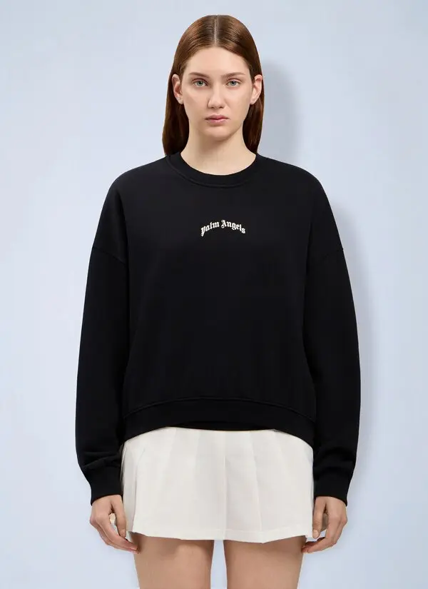 Palm Angels Curved Logo Crop Sweatshirt - Black