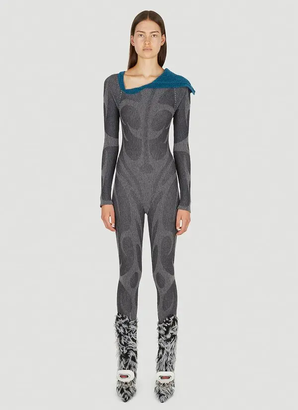 PAOLINA RUSSO Illusion Knit Catsuit - Grey