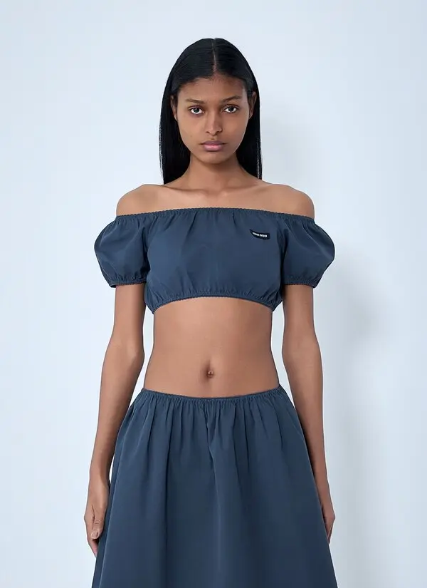 Miu Miu Off-shoulder Crop Top - Grey