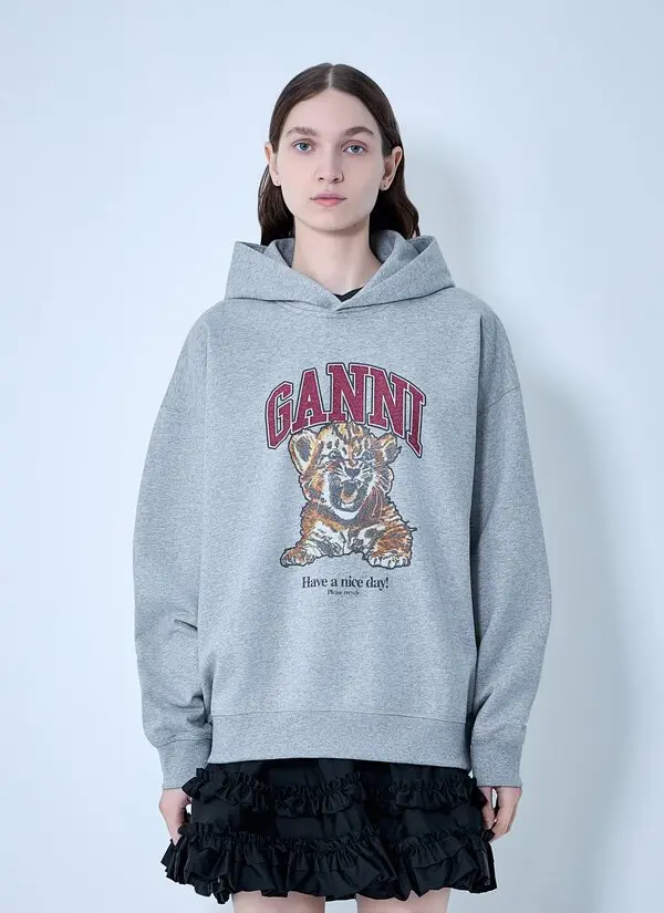 GANNI Isoli Beaded Baby Tiger Print Sweatshirt - Grey