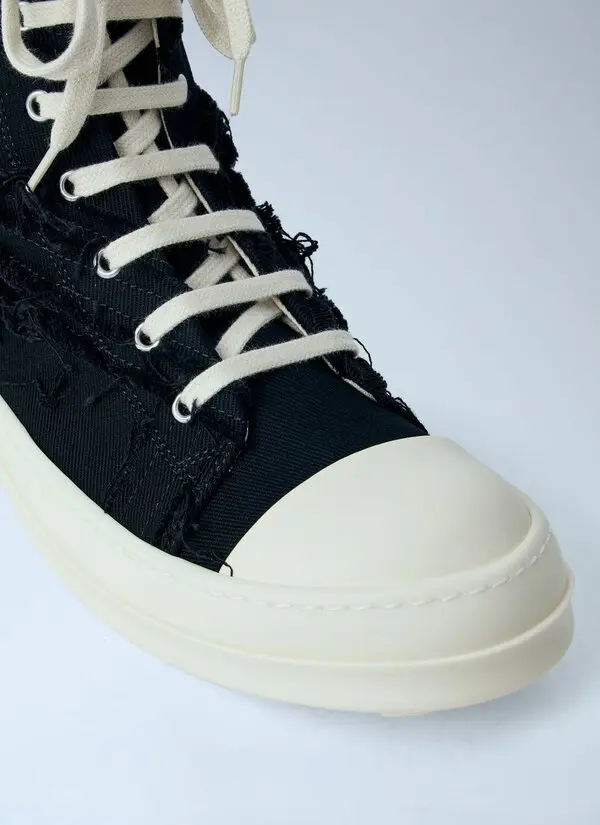 Rick Owens Frayed Denim High-top Sneakers
