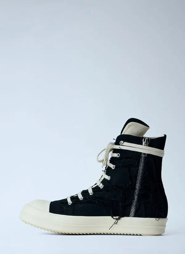 Rick Owens Frayed Denim High-top Sneakers