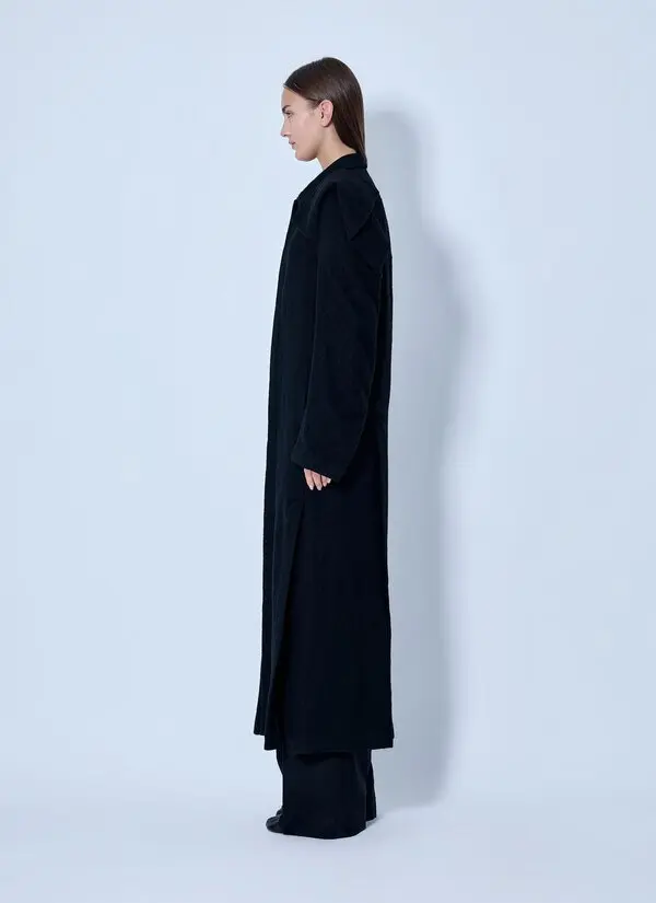 Yohji Yamamoto Shrink Serge Paneled Shoulder Long Coat