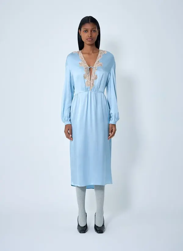 Prada Satin Crepe And Lace Dress - Light Blue