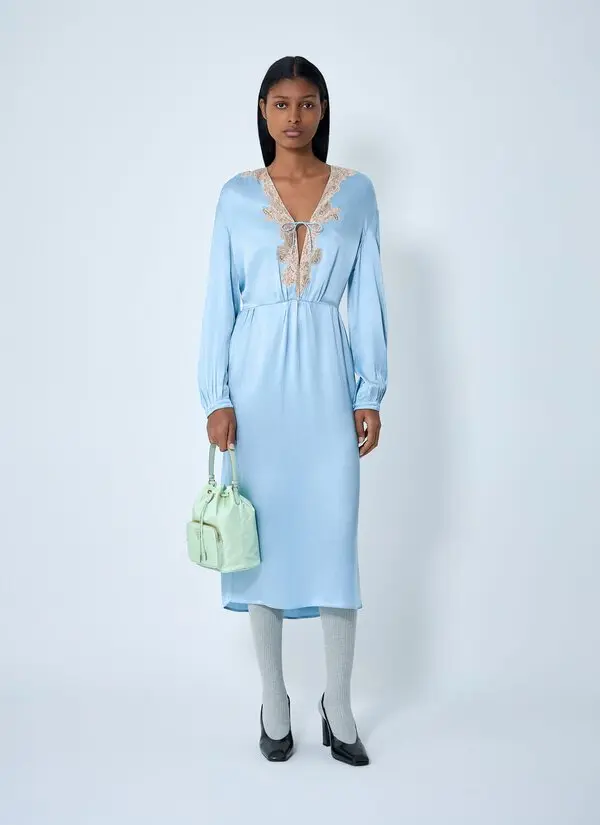 Prada Satin Crepe And Lace Dress