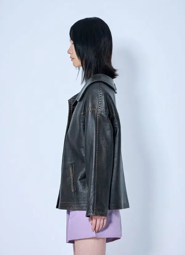 Prada Leather Button-up Jacket