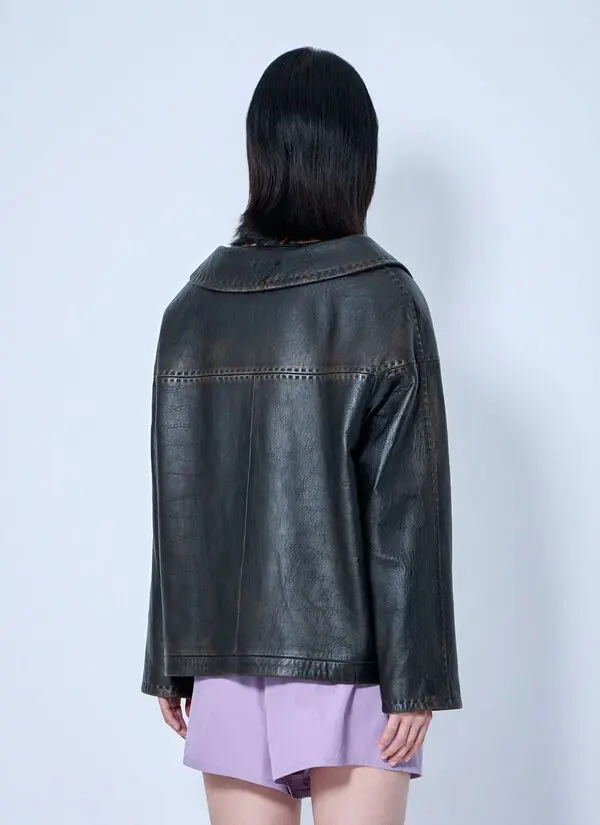 Prada Leather Button-up Jacket