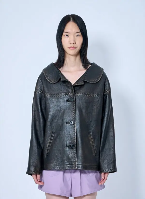 Prada Leather Button-up Jacket - Black