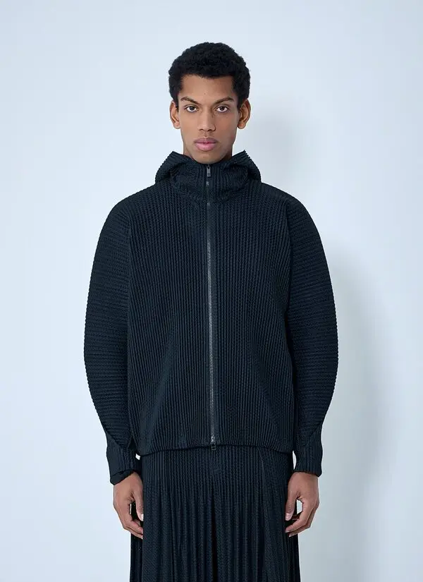 Issey Miyake Pleated Zip-up Hooded Sweater - Black