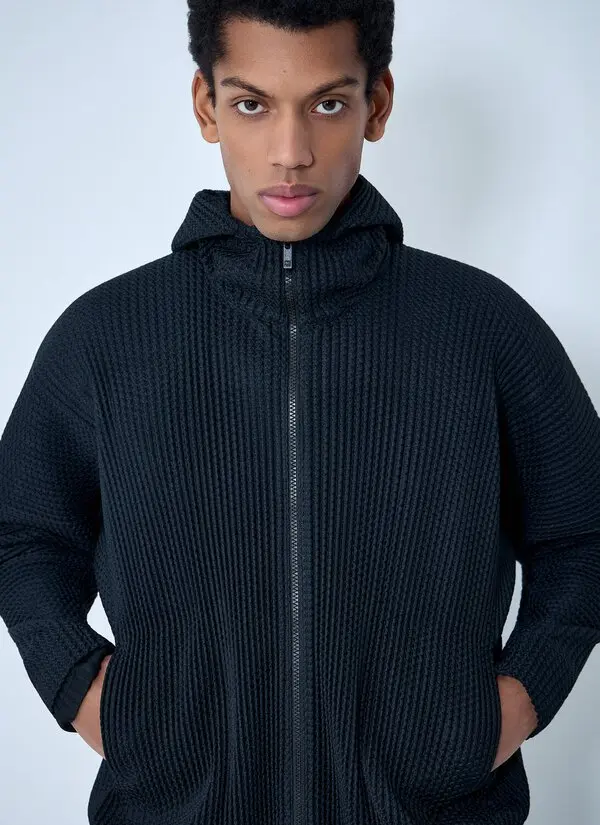 Issey Miyake Pleated Zip-up Hooded Sweater