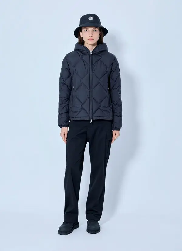 Moncler Arvouin Hooded Diamond-quilted Short Down Jacket - Black