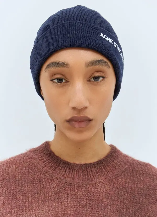 Acne Studios Logo Embroidery Beanie Hat - Blue