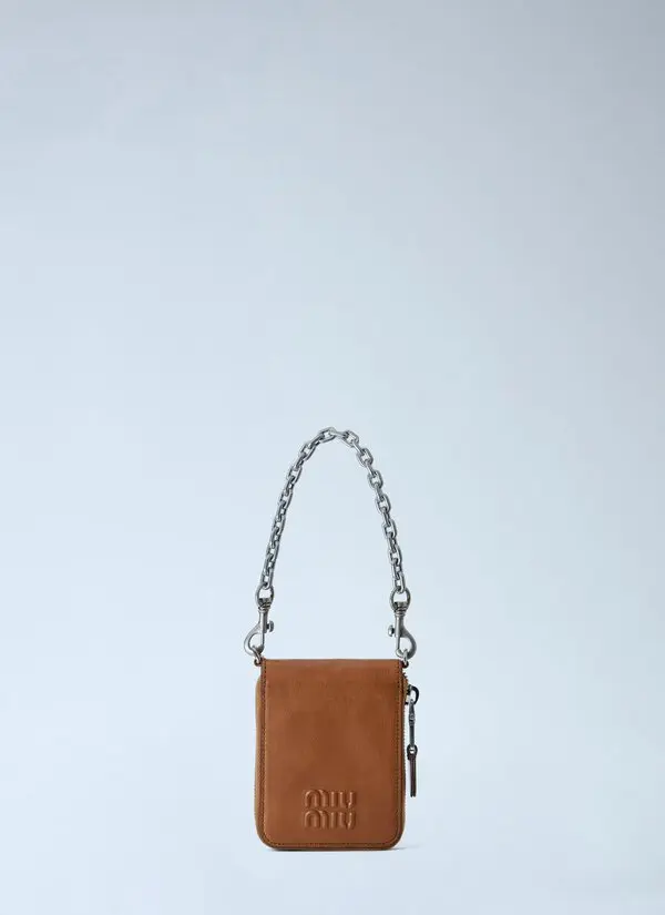 Miu Miu Logo-embossed Chain-strap Wallet - Brown