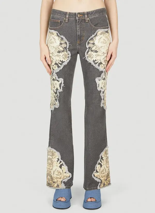 Guess Floral Printed Flared Jeans - Grey