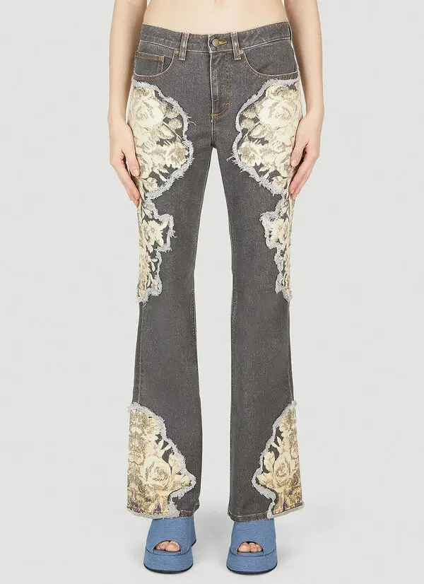 Guess Floral Printed Flared Jeans - Grey