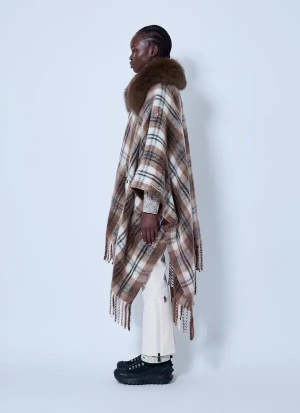 Moncler Shearling Collar Mohair, Alpaca & Wool Blend Cape