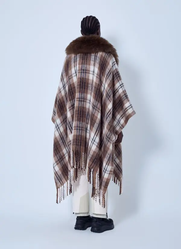 Moncler Shearling Collar Mohair, Alpaca & Wool Blend Cape