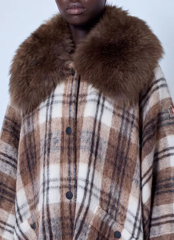 Moncler Shearling Collar Mohair, Alpaca & Wool Blend Cape