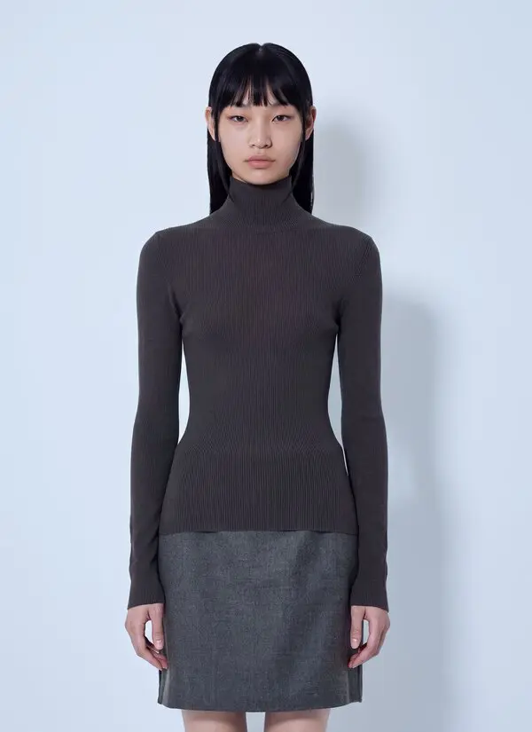 Max Mara Ribbed Turtleneck Sweater - Grey