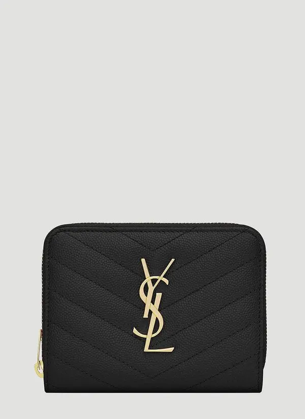 Saint Laurent Matelassé Compact Wallet - Black