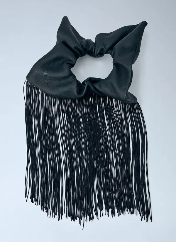 LIMI FEU Moist Tanned Kip Leather Fringe Scrunchie - Black