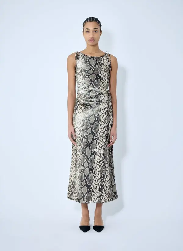Acne Studios Satin Python Print Midi Dress - Brown