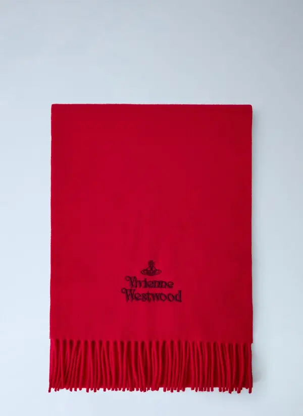 VIVIENNE WESTWOOD Logo Embroidered Wool Scarf - Red