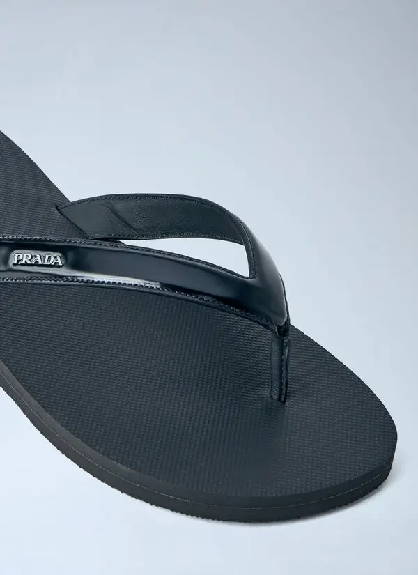Prada Logo-embossed Leather Flip-flop Sandals