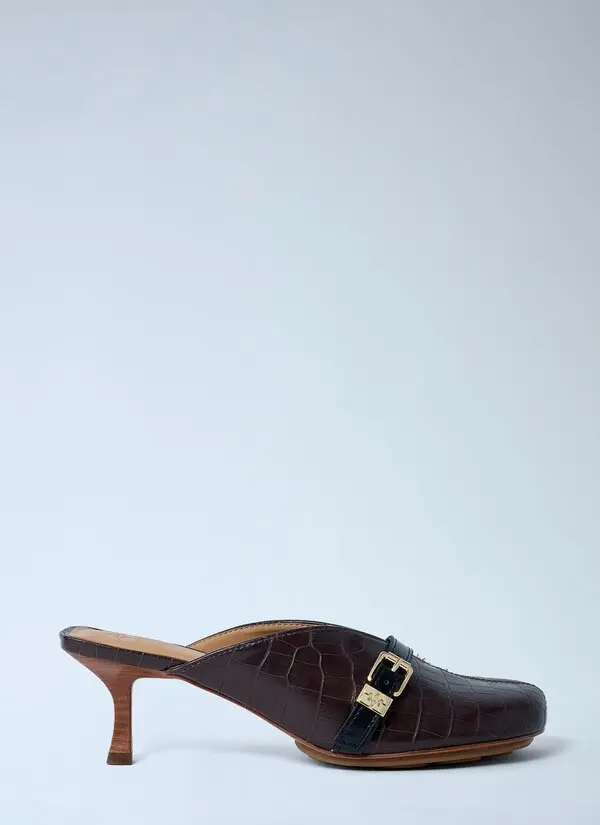 GANNI Sue Croc-embossed Heeled Mules - Brown