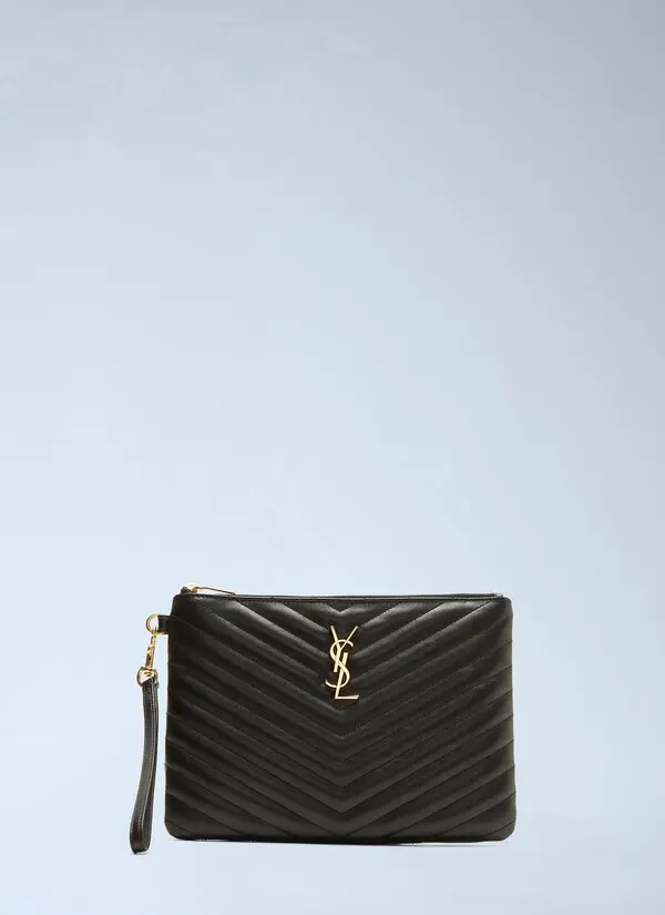 Saint Laurent Monogram Matelassé Pouch - Black