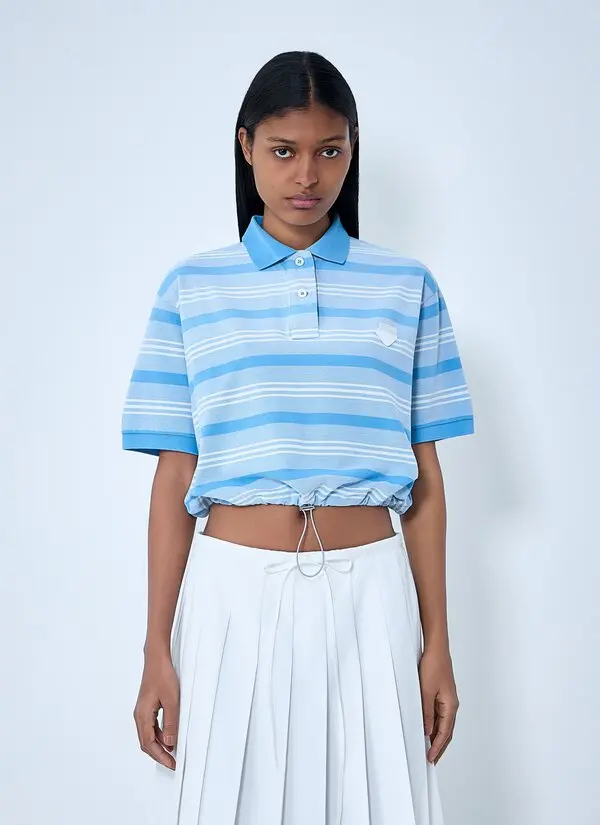 Prada Striped Polo Shirt With Drawstring Hem - Blue