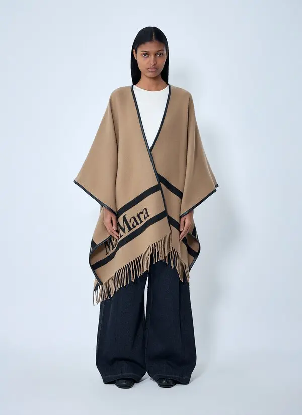 Max Mara Logo Motif Poncho - Camel