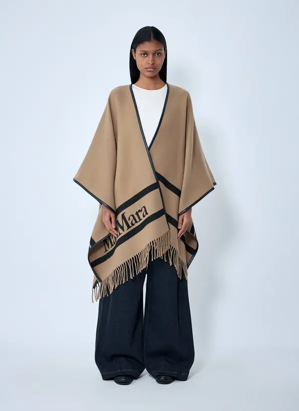 Max Mara Logo Motif Poncho - Camel