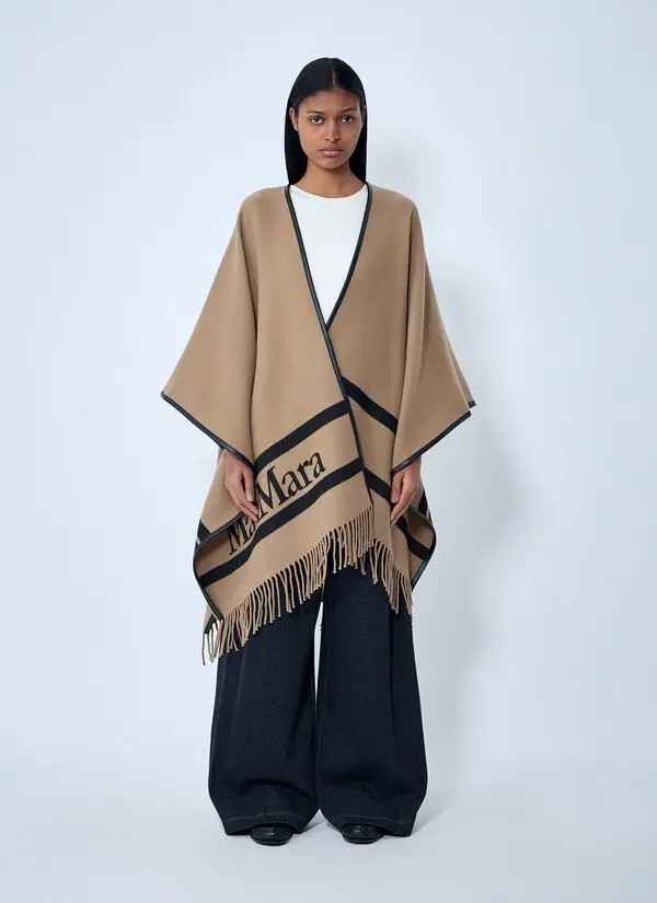 Max Mara Logo Motif Poncho - Camel