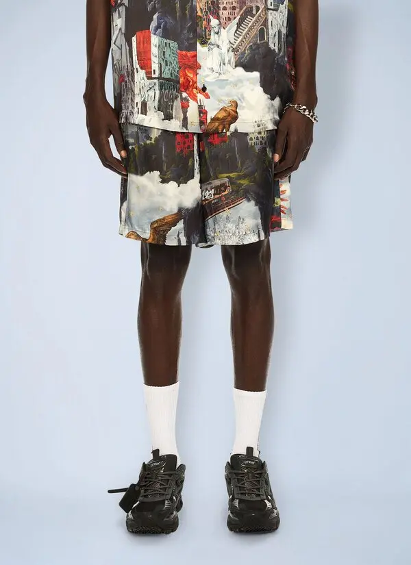 Off-White World Paint Viscose Bowling Shorts - Blue