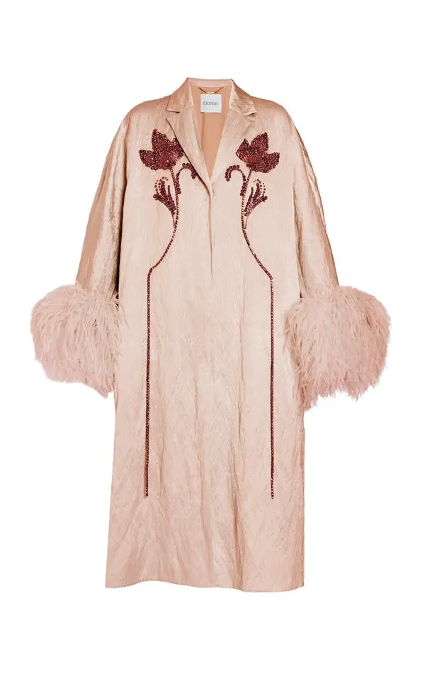 Erdem Embellished Textured Satin Coat
