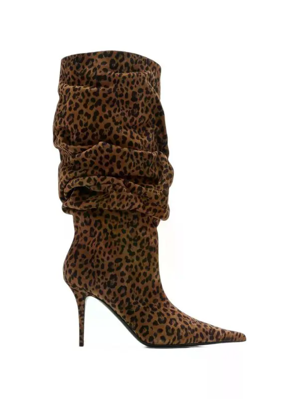 Amina Muaddi Anok Leopard-print Knee-high Boots - Brown