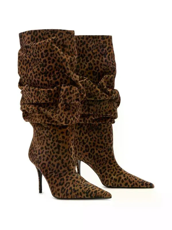 Amina Muaddi Anok Leopard-print Knee-high Boots - Brown