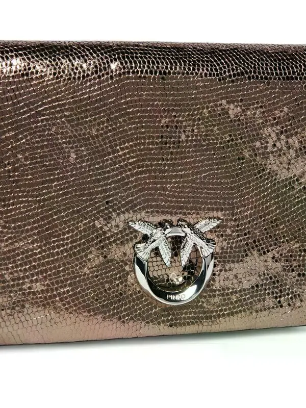 Pinko Love Bag Click Soft Horizontal Small Crossbody Clutch In Laminated Snake-print Leather - Brown